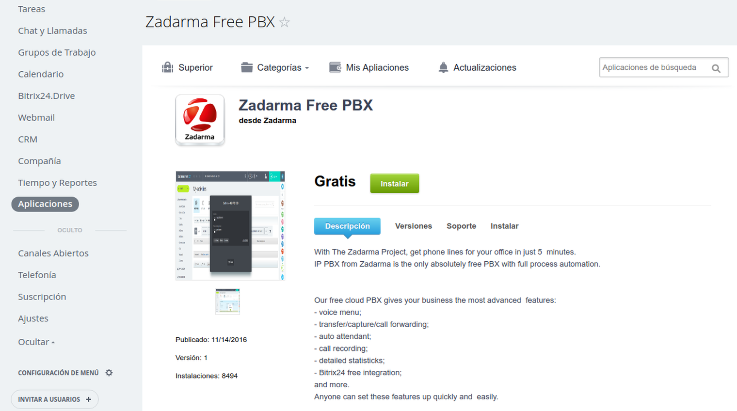 Integración de la PBX virtual de Zadarma y Bitrix24 CRM - Zadarma